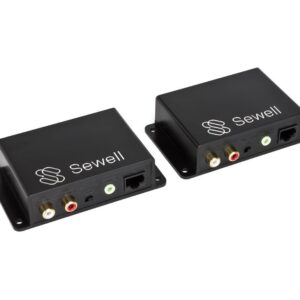 Sewell Sound Link Audio over single cat5e or cat6, 3.5mm or RCA, 600m or 2000 ft, bi-directional, up to two inputs/outputs Black