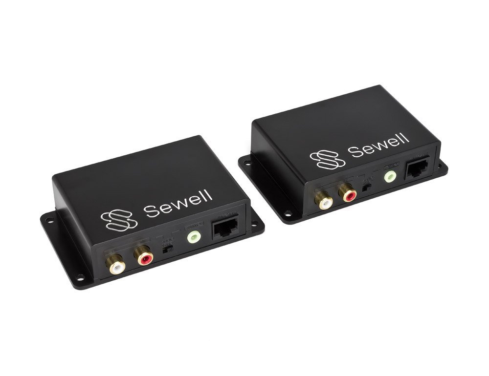 Sewell Sound Link Audio over single cat5e or cat6, 3.5mm or RCA, 600m or 2000 ft, bi-directional, up to two inputs/outputs Black