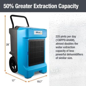 BlueDri BD-BD-130-BL Industrial Commercial Dehumidifier with Hose for Basements in Homes and Job Sites, Blue