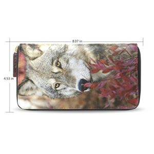 womens wolf pattern long wallet & purse case card holder