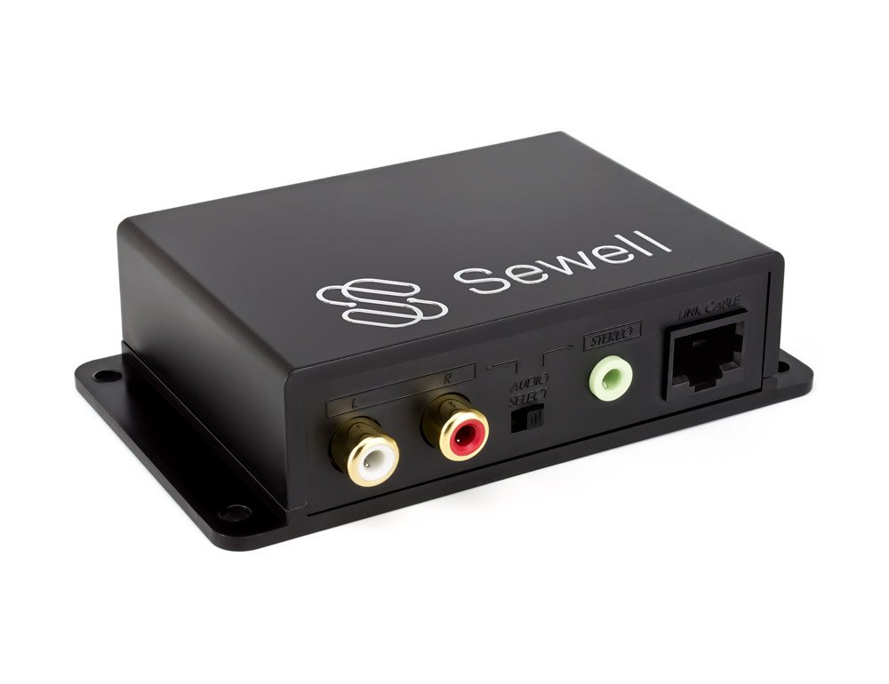 Sewell Sound Link Audio over single cat5e or cat6, 3.5mm or RCA, 600m or 2000 ft, bi-directional, up to two inputs/outputs Black