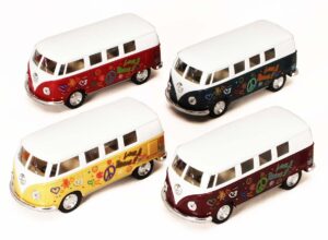 1962 volkswagen classic bus with decals 1:32 scale die cast model toy van setof4