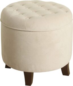 homepop home decor | upholstered round velvet tufted foot rest ottoman | ottoman with storage for living room & bedroom | decorative home furniture, cream small