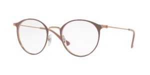 ray-ban rx6378 round prescription eyeglass frames, brown on arista/demo lens, 49 mm