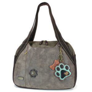 chala paw print bowling bag, stone gray- teal paw