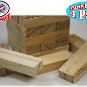 Matty's Toy Stop Mini Wooden Tower 36 Piece Stacking Game (4.25") Gift Set Party Favor Bundle - 4 Pack