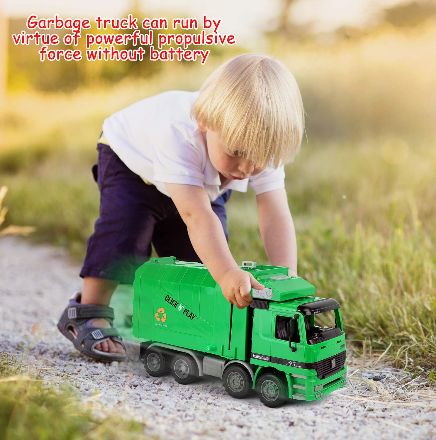 Click N' Play Friction-Powered Toy Truck, Green | Garbage Truck Toys, Trash Truck, Toy Car, Kid Toy, Toddler Toy, Farm Toys | Tonka-Inspired Dump Truck Toy | Big/Large Toy Trucks for Boys&Girls