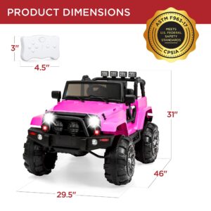 Best Choice Products Kids 12V Ride On Truck, Battery Powered Toy Car w/Spring Suspension, Remote Control, 3 Speeds, LED Lights, Bluetooth - Pink