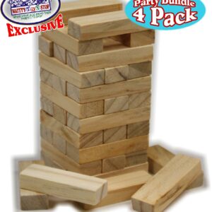 Matty's Toy Stop Mini Wooden Tower 36 Piece Stacking Game (4.25") Gift Set Party Favor Bundle - 4 Pack