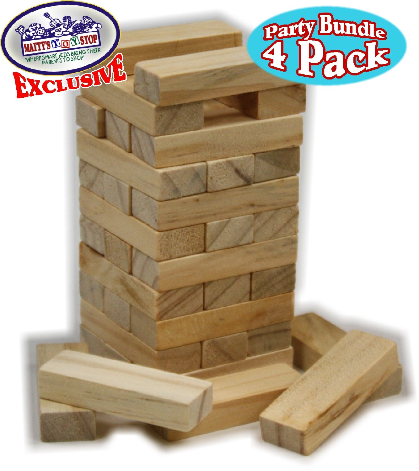 Matty's Toy Stop Mini Wooden Tower 36 Piece Stacking Game (4.25") Gift Set Party Favor Bundle - 4 Pack