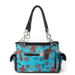 Sugar Skull Purse with Concealed Carry Pocket Day of The Dead Handbag, Teal