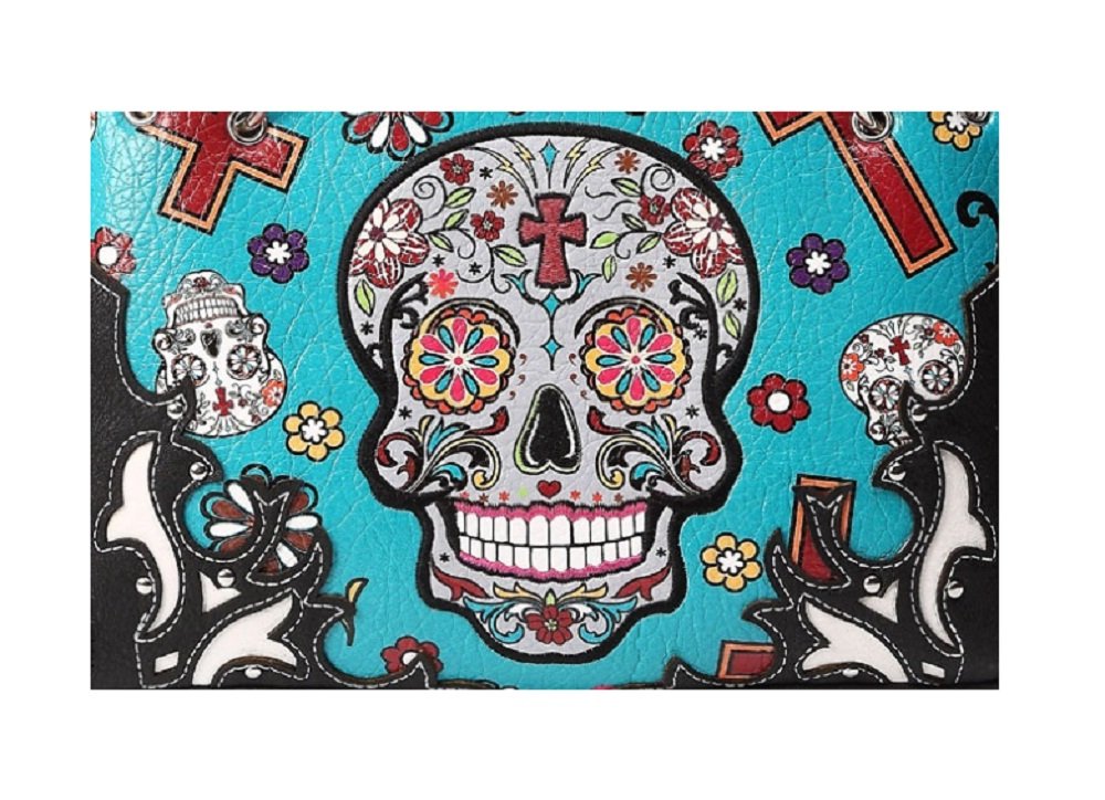 Sugar Skull Purse with Concealed Carry Pocket Day of The Dead Handbag, Teal