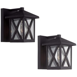 john timberland elkins rustic outdoor wall light fixtures set of 2 black metal 7 1/2" clear glass cottage lantern for exterior house porch patio outside deck garage yard front door garden home