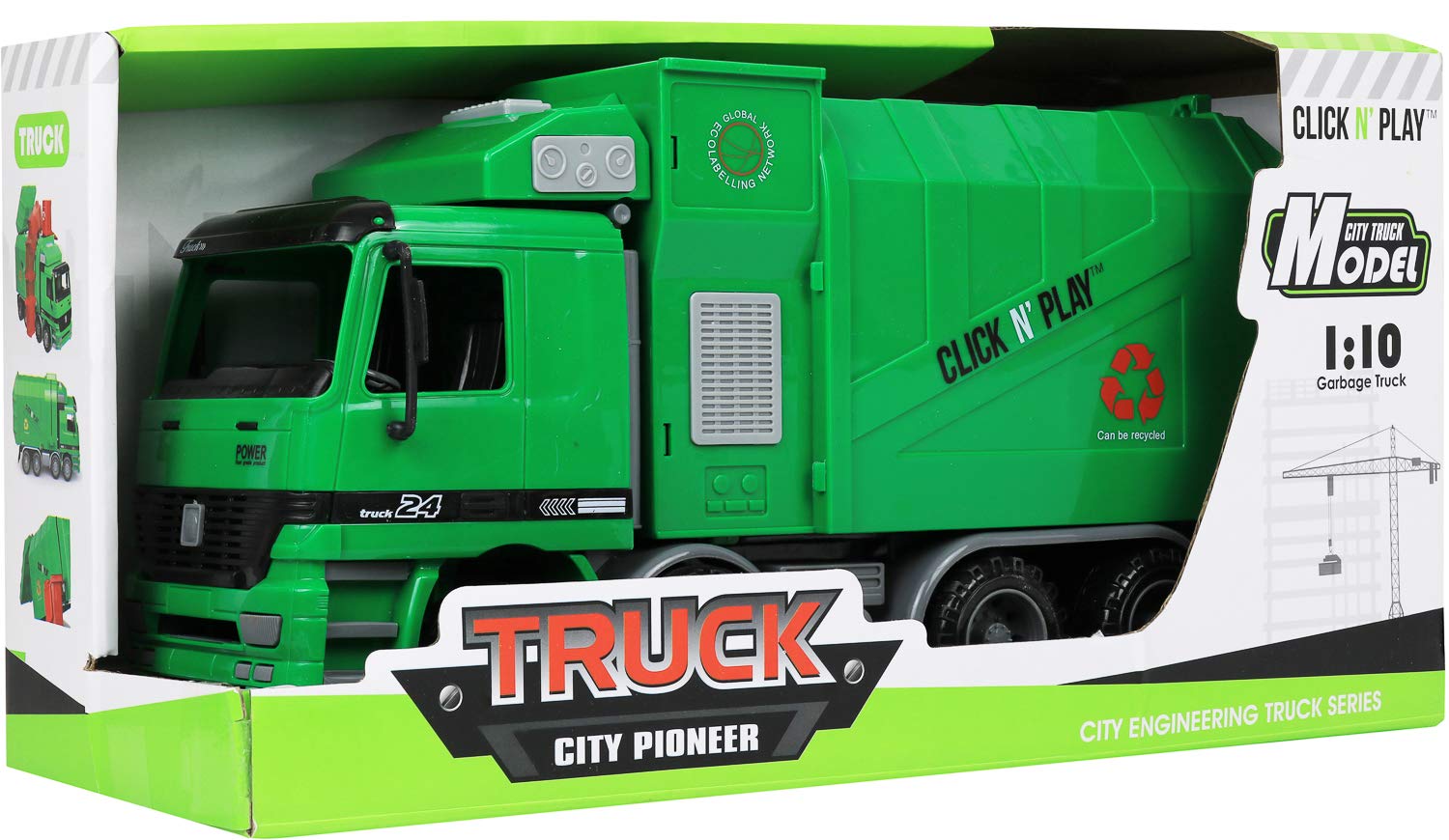 Click N' Play Friction-Powered Toy Truck, Green | Garbage Truck Toys, Trash Truck, Toy Car, Kid Toy, Toddler Toy, Farm Toys | Tonka-Inspired Dump Truck Toy | Big/Large Toy Trucks for Boys&Girls