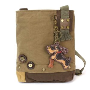 chala wiener dog patch crossbody bag, olive