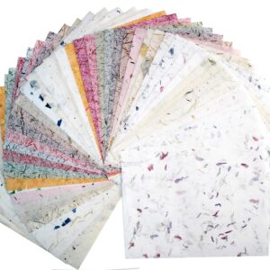 50 Sheets 8.5 x 11 Thin Mulberry Paper Sheets Handmade Art Tissue Washi Paper Design Craft Art Origami Suppliers Card Making (Tamarind Leaves,Onion,Banana Tree Fiber,Rice Straw etc.)