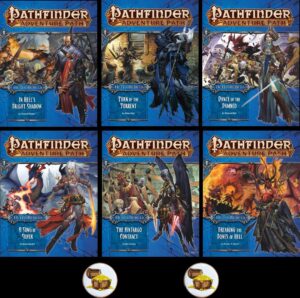 bundle of pathfinder (p2) complete adventure path strength of thousands 1 to 6 plus two treasure chest buttons