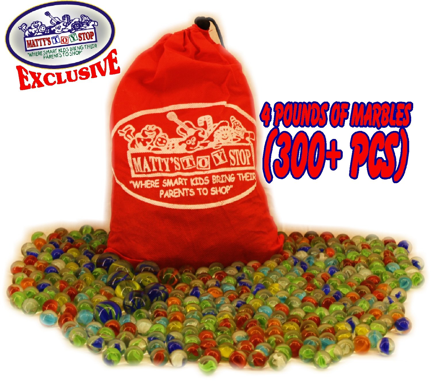 Matty's Toy Stop Deluxe 4 Pounds (300+ Count) of Cat's Eyes Marbles & Shooters with Exclusive Storage Bag