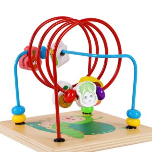 TOWO Wooden Activity Cube Beads Maze -5 Activities Roller Coaster Abacus Cog Wheels Gears Clock Zig Zag Slide-Early Educational Toys for Baby -Educational Wooden Toys for 1 Year Old Montessori Toys