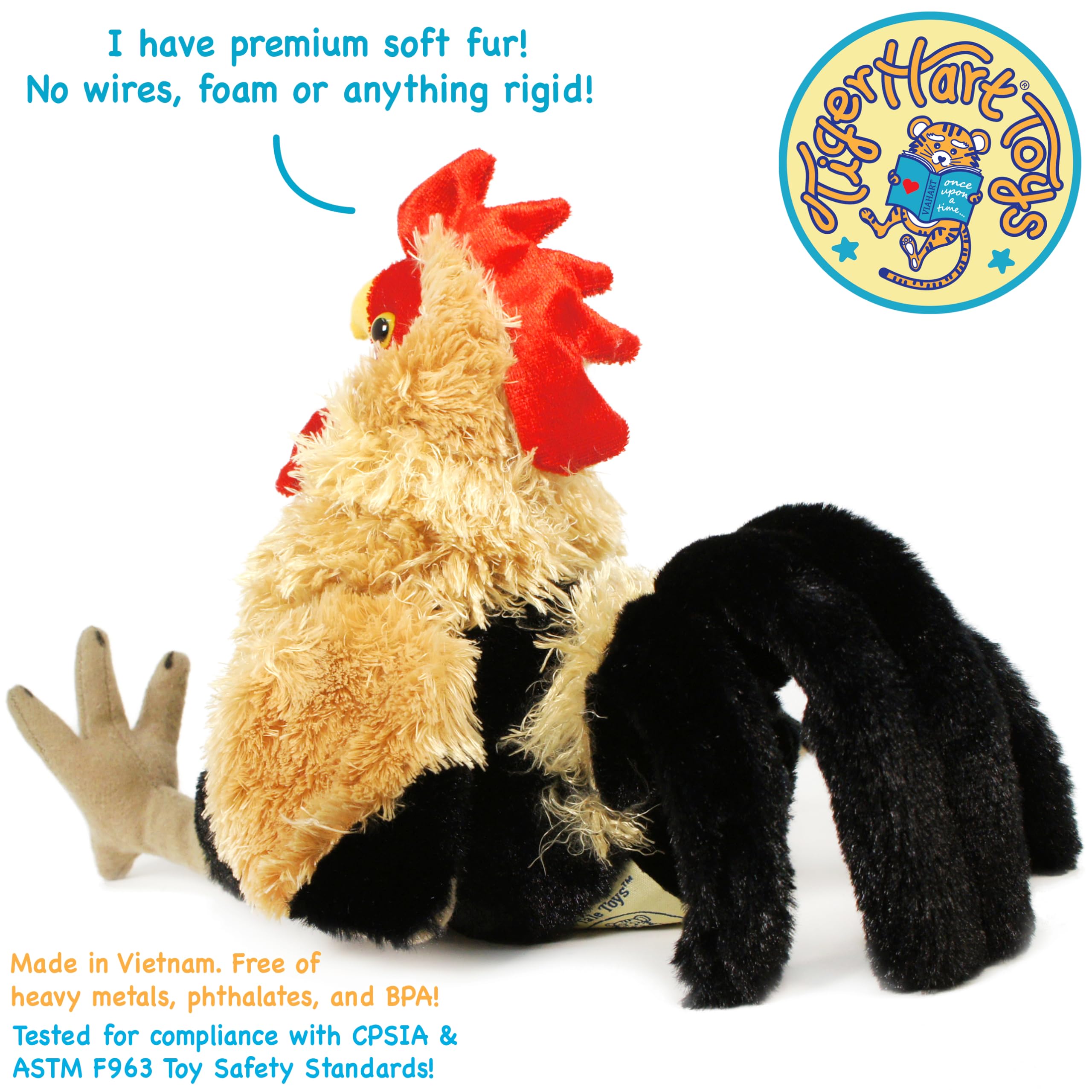 TigerHart Riley The Rooster - 7 Inch (Tail Measurement Not Included) Irish American Chicken Stuffed Animal Plush