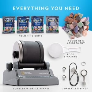 National Geographic Rock Tumbler Kit – Hobby Edition Includes Rough Gemstones, and 4 Polishing Grits, Great STEM Science Kit for Geology Enthusiasts, Rock Polisher for Kids and Adults