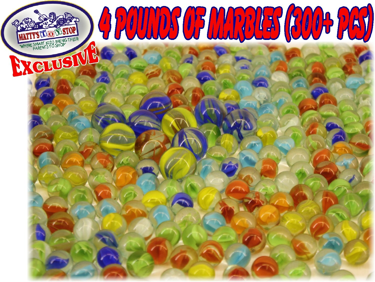 Matty's Toy Stop Deluxe 4 Pounds (300+ Count) of Cat's Eyes Marbles & Shooters with Exclusive Storage Bag