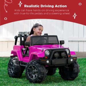 Best Choice Products Kids 12V Ride On Truck, Battery Powered Toy Car w/Spring Suspension, Remote Control, 3 Speeds, LED Lights, Bluetooth - Pink