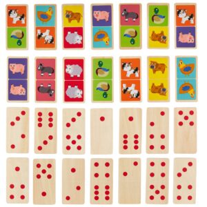 Imagination Generation Busy Barnyard Wooden Dominoes - Reversible! Classic and Matching Games (28pcs)