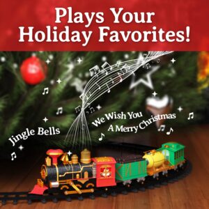 Prextex Christmas Train Set - Christmas Tree Train Set Around The Tree with Real Smoke, Music & Lights - Christmas Train Sets for Under The Tree - Train Set for Christmas Tree