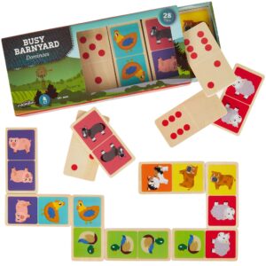 imagination generation busy barnyard wooden dominoes - reversible! classic and matching games (28pcs)