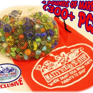 Matty's Toy Stop Deluxe 4 Pounds (300+ Count) of Cat's Eyes Marbles & Shooters with Exclusive Storage Bag