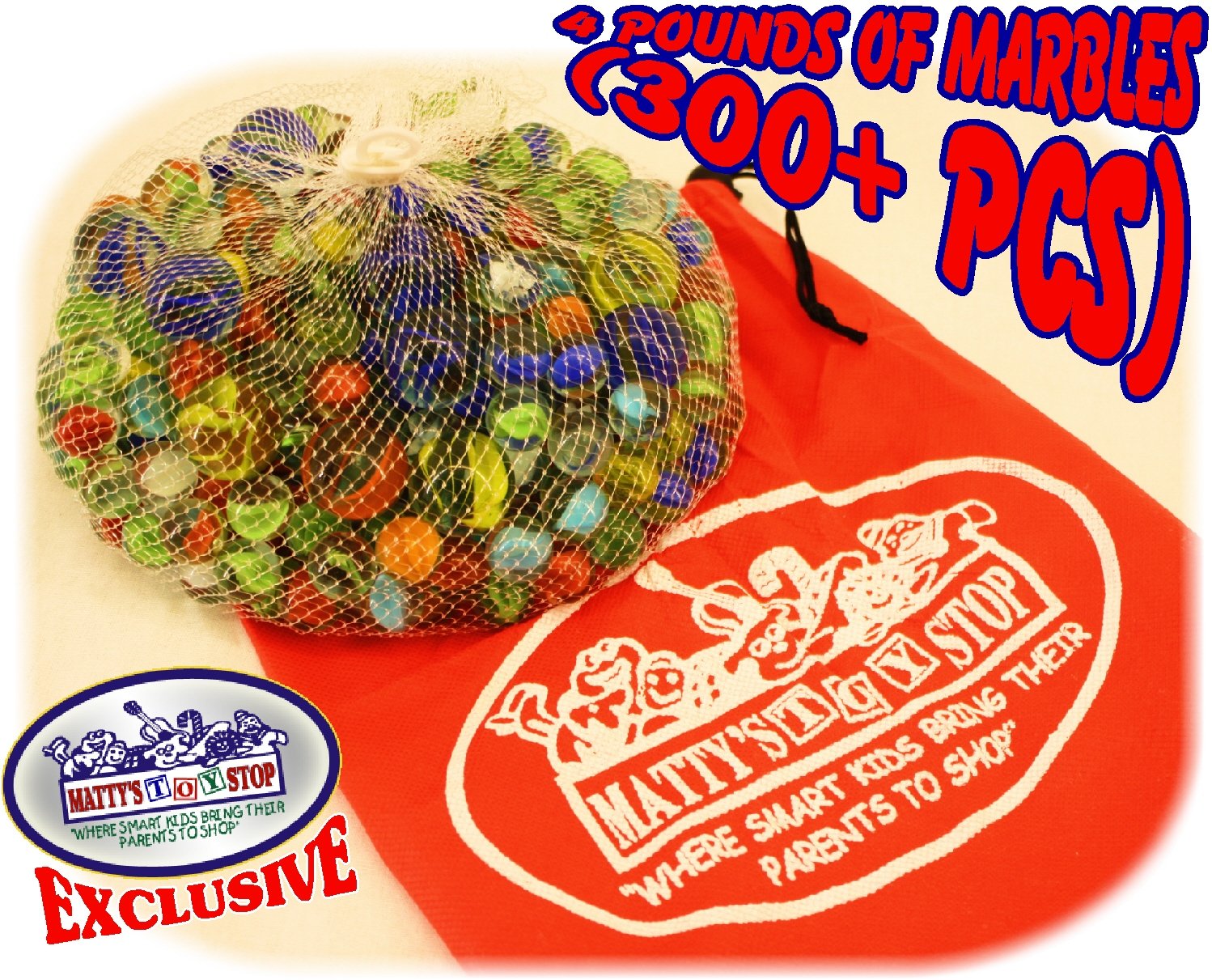 Matty's Toy Stop Deluxe 4 Pounds (300+ Count) of Cat's Eyes Marbles & Shooters with Exclusive Storage Bag