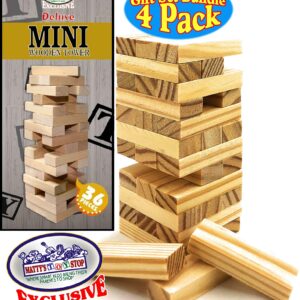 Matty's Toy Stop Mini Wooden Tower 36 Piece Stacking Game (4.25") Gift Set Party Favor Bundle - 4 Pack