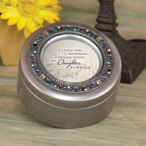 Cottage Garden Friend Today Daughter Forever Brushed Silver Round Jeweled Music Box Plays Tune Wonderful World