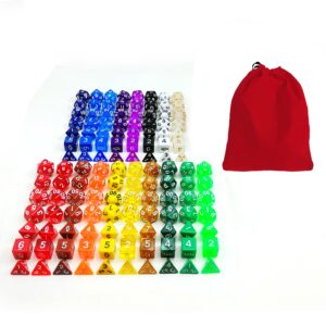 Bescon Multi-Colored RPG Dice Pack of 126 Polyhedral Dice 18 Complete Sets of 7 Dice 18 Red Velvet Bag Packaging