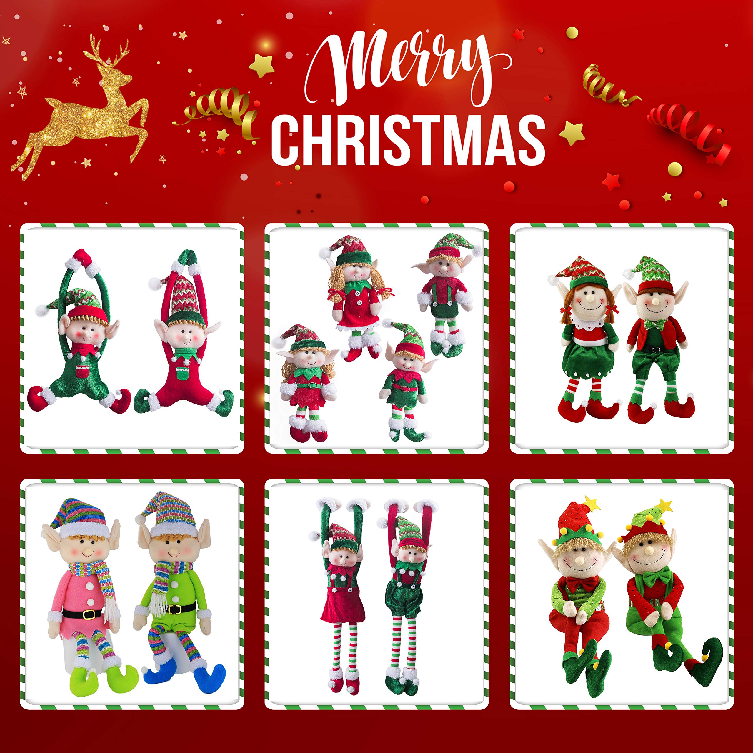 WEWILL Adorable Flexible Christmas Elves Plush Dolls -Set of 4 Party Xmas Tree Decoration Holiday Santa Characters Ornaments 12-Inch