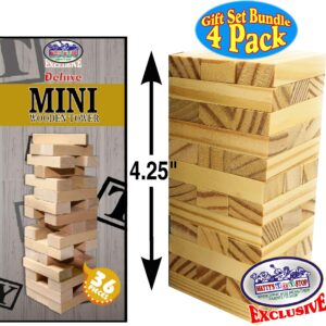 Matty's Toy Stop Mini Wooden Tower 36 Piece Stacking Game (4.25") Gift Set Party Favor Bundle - 4 Pack