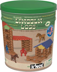 lincoln logs centennial edition tin amazon exclusive-150+ pieces-real wood-ages 3+-best retro building gift set for boys/girls-creative construction engineering-top blocks kit-preschool education toy,bronze