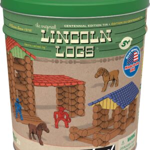 Lincoln Logs Centennial Edition Tin Amazon Exclusive-150+ Pieces-Real Wood-Ages 3+-Best Retro Building Gift Set for Boys/Girls-Creative Construction Engineering-Top Blocks Kit-Preschool Education Toy,Bronze