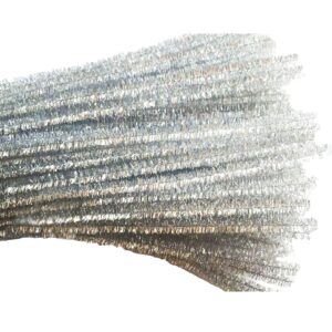 carykon 100 pcs 12 inch glitter tinsel creative arts stems chenille stems pipe cleaners(silver)