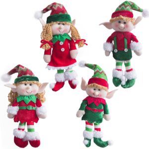 wewill adorable flexible christmas elves plush dolls -set of 4 party xmas tree decoration holiday santa characters ornaments 12-inch