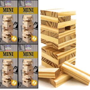 Matty's Toy Stop Mini Wooden Tower 36 Piece Stacking Game (4.25") Gift Set Party Favor Bundle - 4 Pack