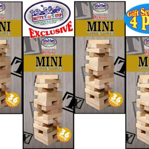 Matty's Toy Stop Mini Wooden Tower 36 Piece Stacking Game (4.25") Gift Set Party Favor Bundle - 4 Pack