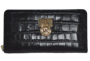 michael kors hamilton traveler large zip around leather wallet (black)