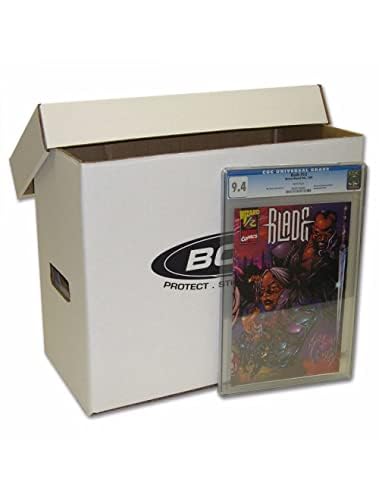 BCW Graded Comic Book Storage Box - 1ct | Durable White Corrugated Paper | Fits CGC Comics, Holds 35-40 Graded Comic Books | Double Thickness Handles & Reinforced Bottom | Assembly Required