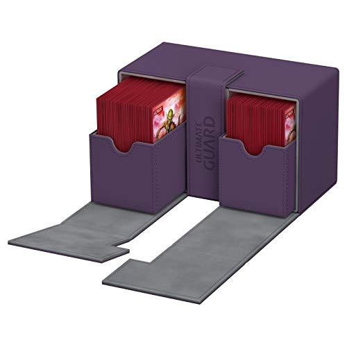 Ultimate Guard Flip 'n' Tray 160+, Deck Case for 160 Double-Sleeved TCG Cards + Dice Tray, Purple/Grey, Magnetic Closure & Microfiber Inner Lining