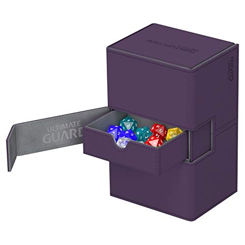 Ultimate Guard Flip 'n' Tray 160+, Deck Case for 160 Double-Sleeved TCG Cards + Dice Tray, Purple/Grey, Magnetic Closure & Microfiber Inner Lining