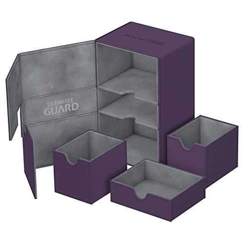 Ultimate Guard Flip 'n' Tray 160+, Deck Case for 160 Double-Sleeved TCG Cards + Dice Tray, Purple/Grey, Magnetic Closure & Microfiber Inner Lining