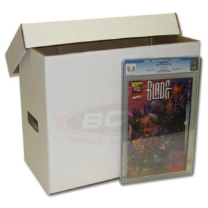 bcw graded comic book storage box - 1ct | durable white corrugated paper | fits cgc comics, holds 35-40 graded comic books | double thickness handles & reinforced bottom | assembly required