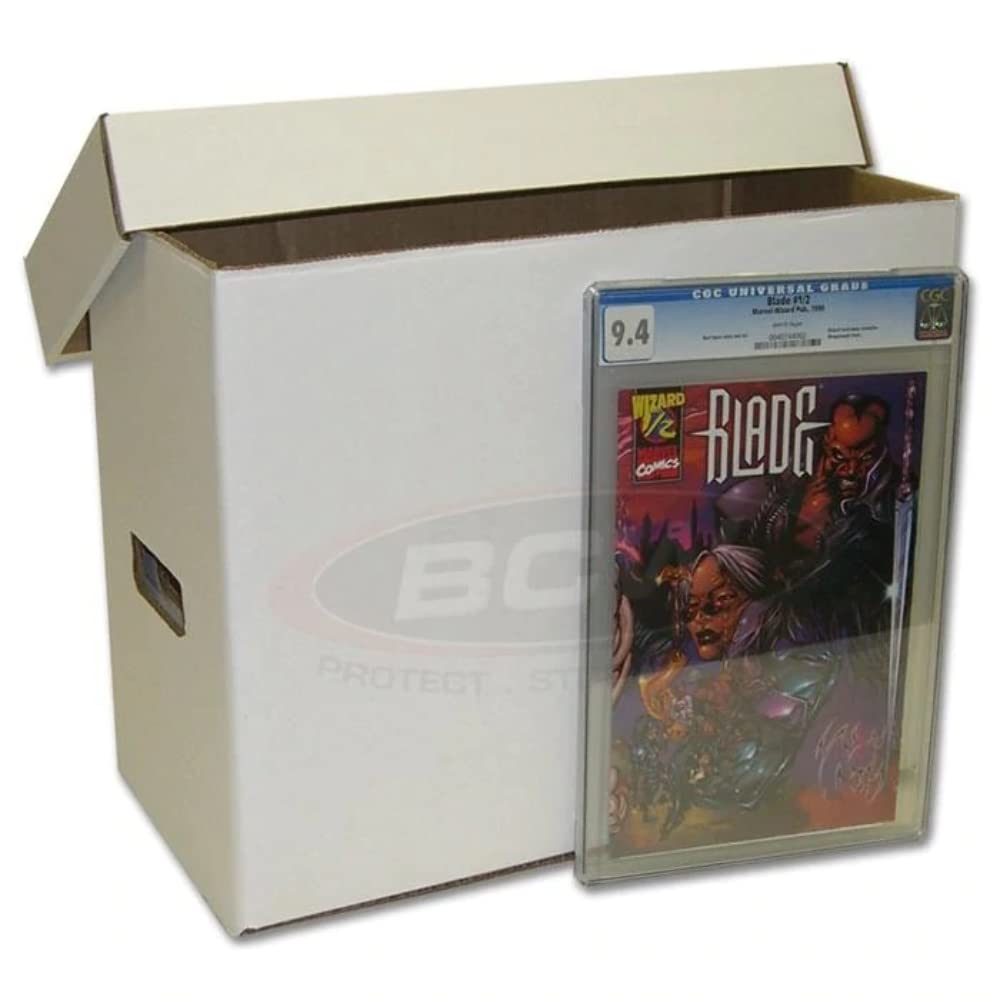 BCW Graded Comic Book Storage Box - 1ct | Durable White Corrugated Paper | Fits CGC Comics, Holds 35-40 Graded Comic Books | Double Thickness Handles & Reinforced Bottom | Assembly Required